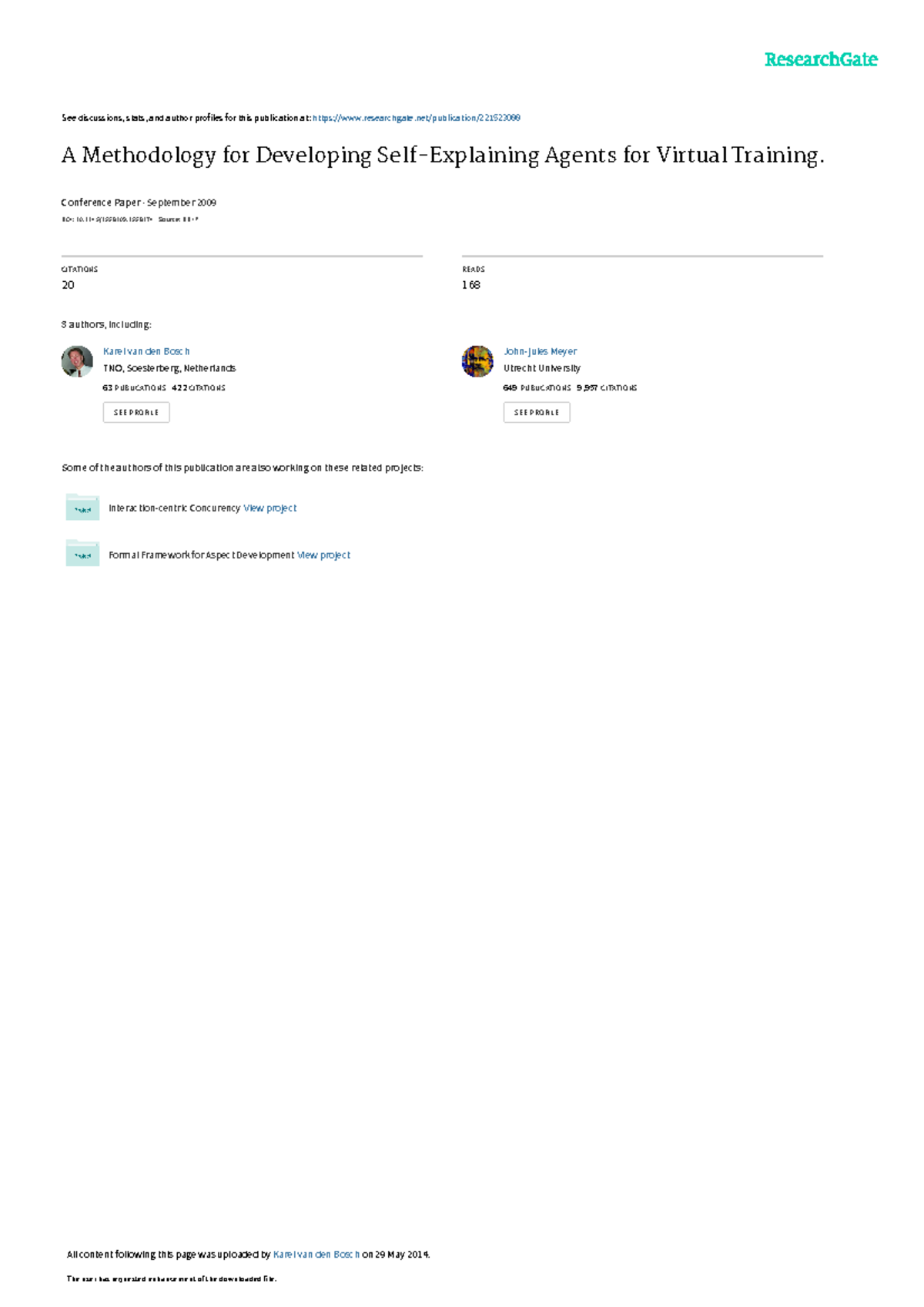 A Methodology for Developing Self-Explaining Agent - Conference Paper · September 2009 DOI ...