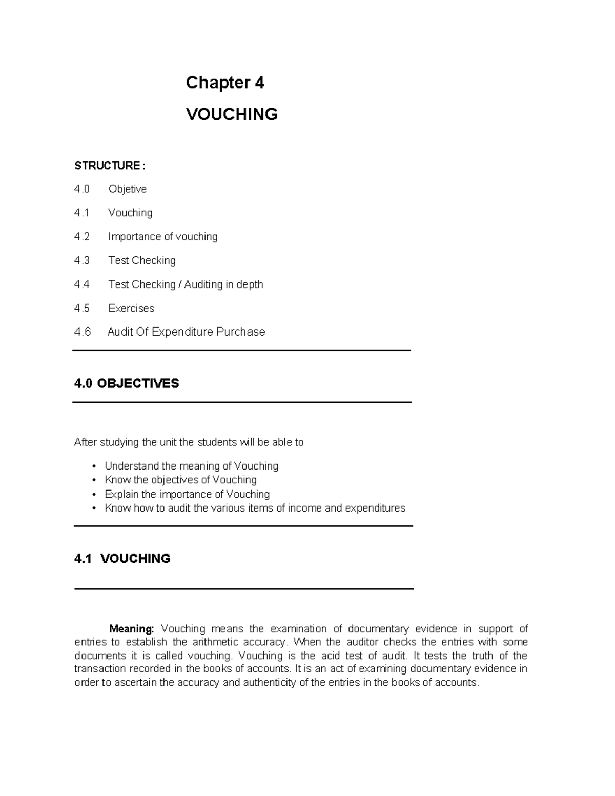 Ch 4 auditing - Chapter 4 VOUCHING STRUCTURE : 4 Objetive 4 Vouching 4 ...
