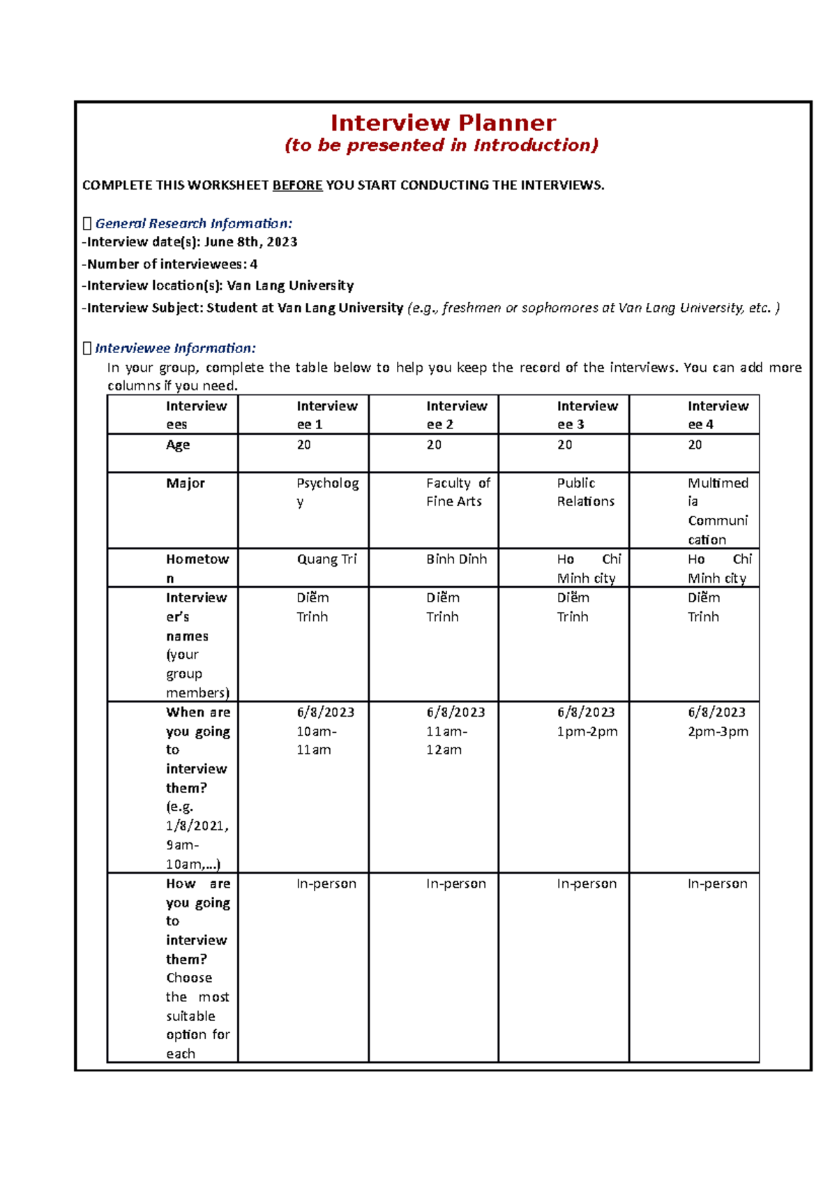 Interview Planner - gfdfsd - Interview Planner (to be presented in ...