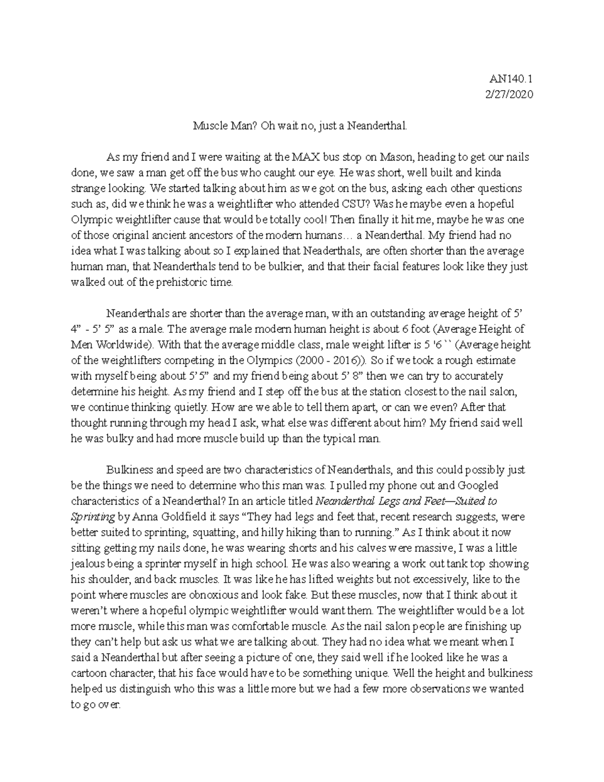 Neanderthal Essay - Professor: Richard Wilshusen - AN140. 2/27/ Muscle ...