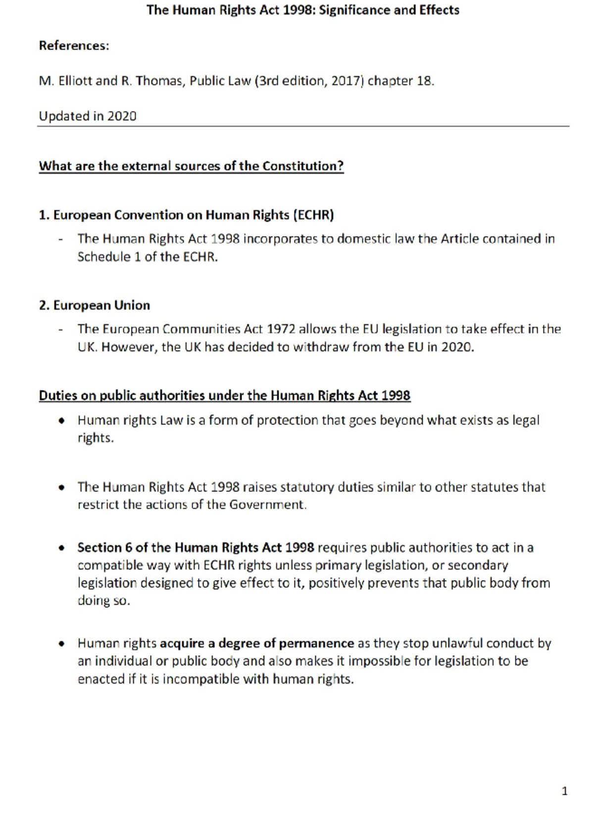 Human Rights and UK Constitution - Studocu