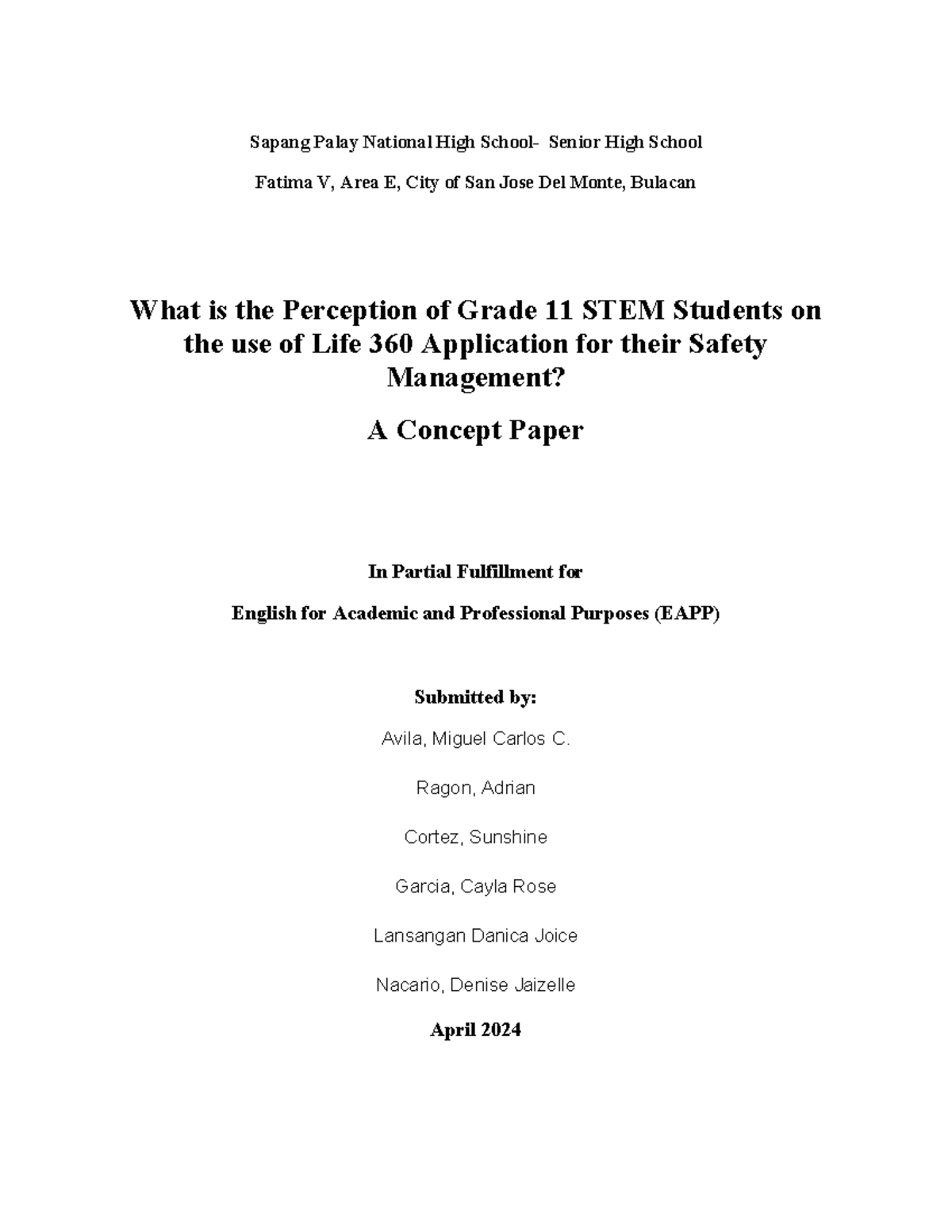 Concept Paper - Sapang Palay National High School- Senior High School ...