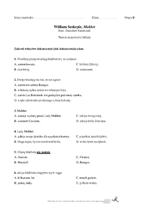 Test makbet szekspira b 1 pdf - Imię i nazwisko - Studocu