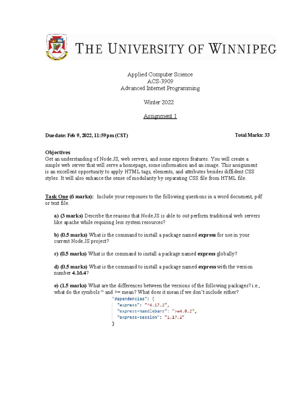 Assignment 1 - Applied Computer Science ACS- Advanced Internet Programming Winter 2022 ...