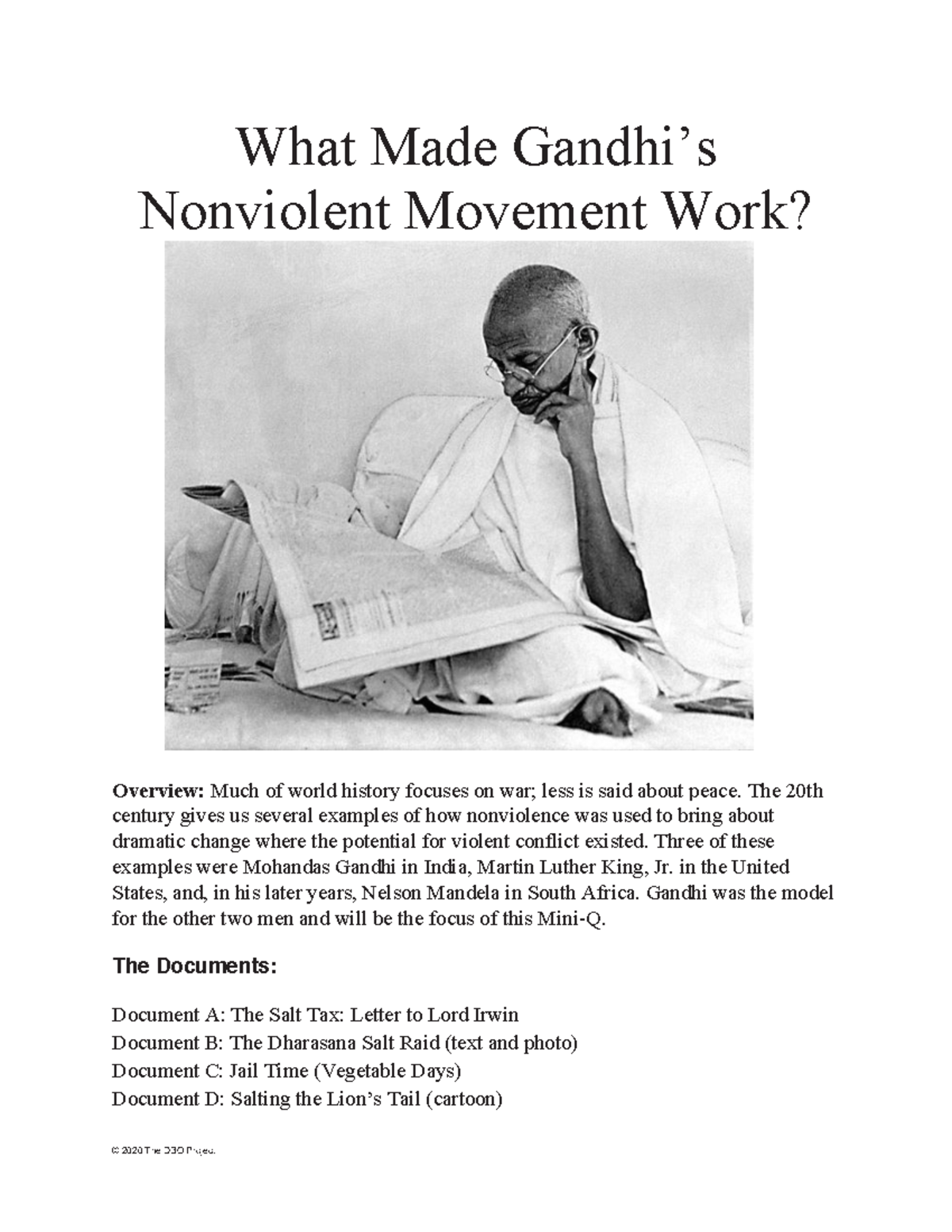 Ghandi DBQ - What Made Gandhi’s Nonviolent Movement Work? Overview ...