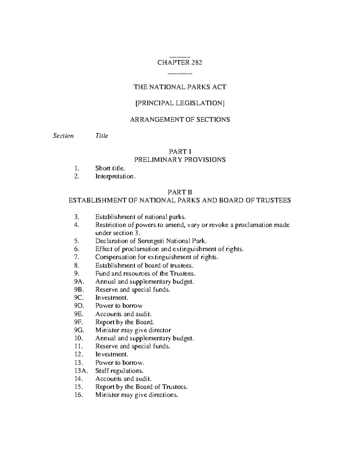 The National Parks Act - It is a good statute - ______ CHAPTER 282 ...