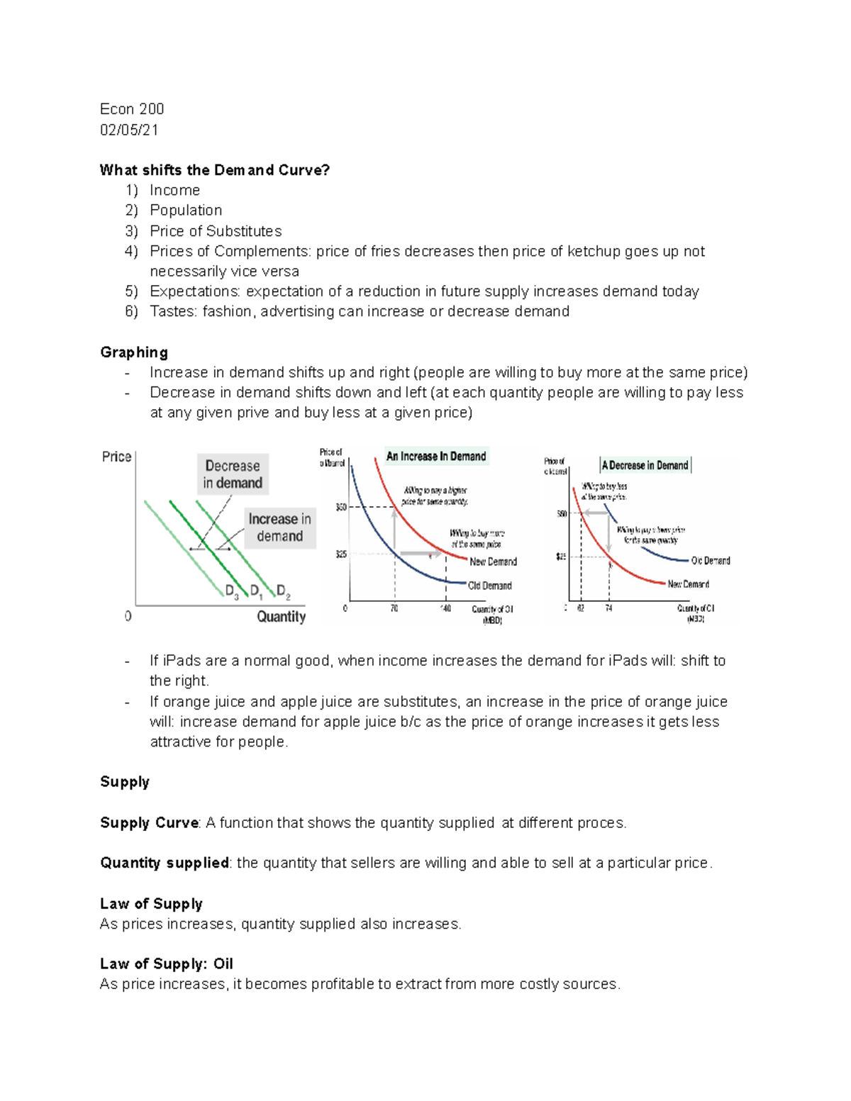 02 05 21 Econ 200 - Professor Asher - Econ 200 02/05/ What shifts the ...