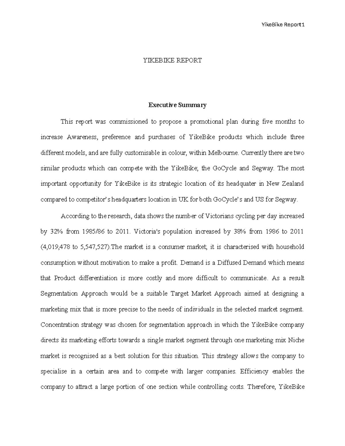 Marketing ebikes - YIKEBIKE REPORT Executive Summary This report was ...