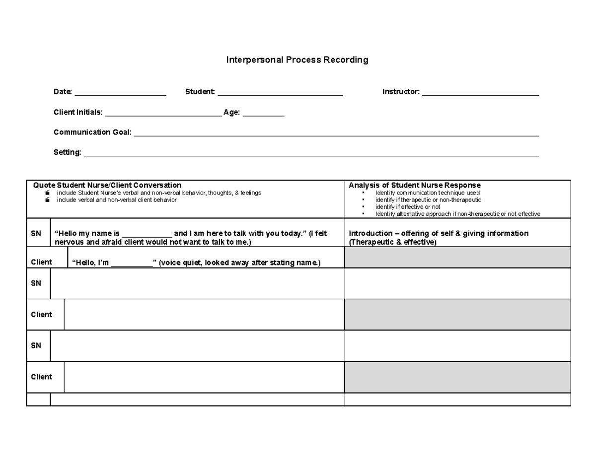 Interpersonal Process Recording - ” (I felt nervous and afraid client ...