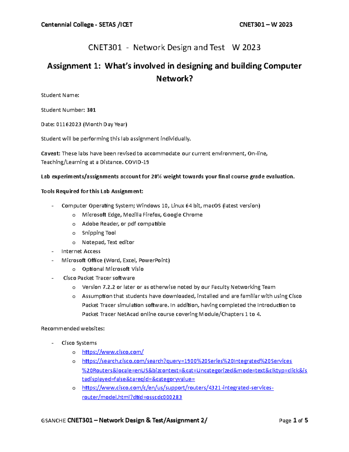 CNET301 Assignment 1 - What's in a Network - W2023 rev1u - CNET301 ...