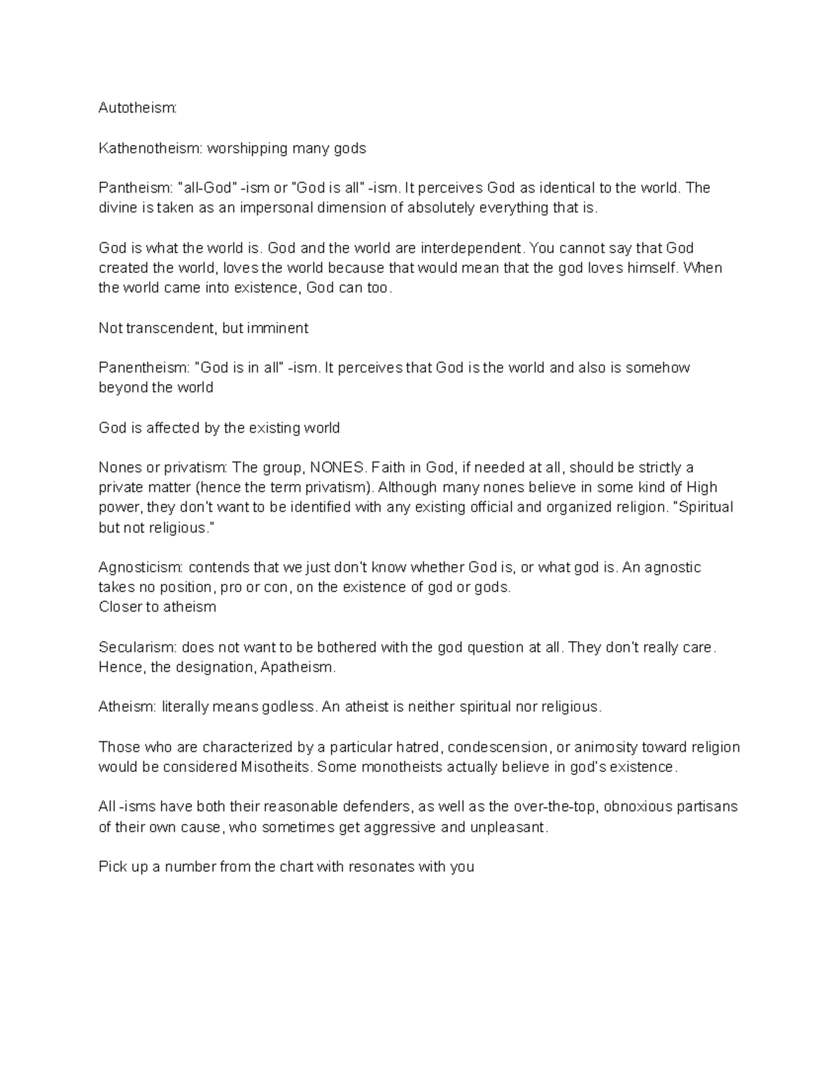 POG L5 - Lecture notes 5 - Autotheism: Kathenotheism: worshipping many ...