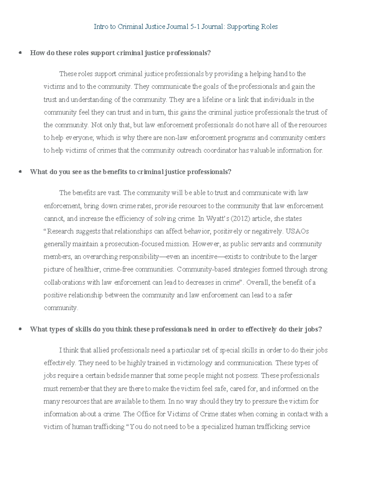5-1 Journal Supporting Roles - Updated - Intro to Criminal Justice ...