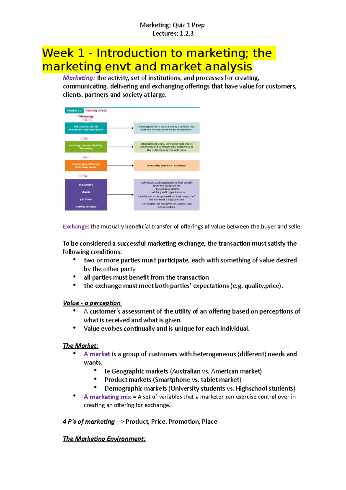 Marketing; Quiz 1 prep - Lectures: 1,2, Week 1 - Introduction to ...