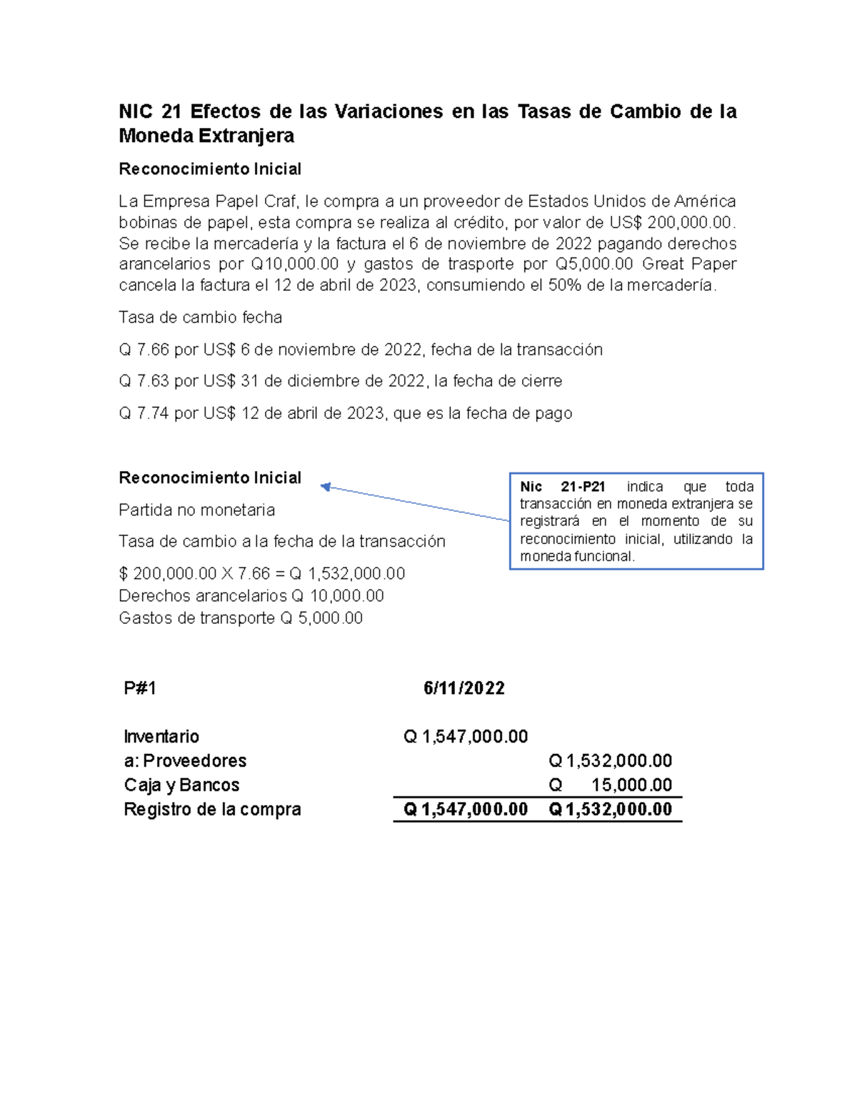 NIC 21 - caso practico nic 21 - NIC 21 Efectos de las Variaciones en ...