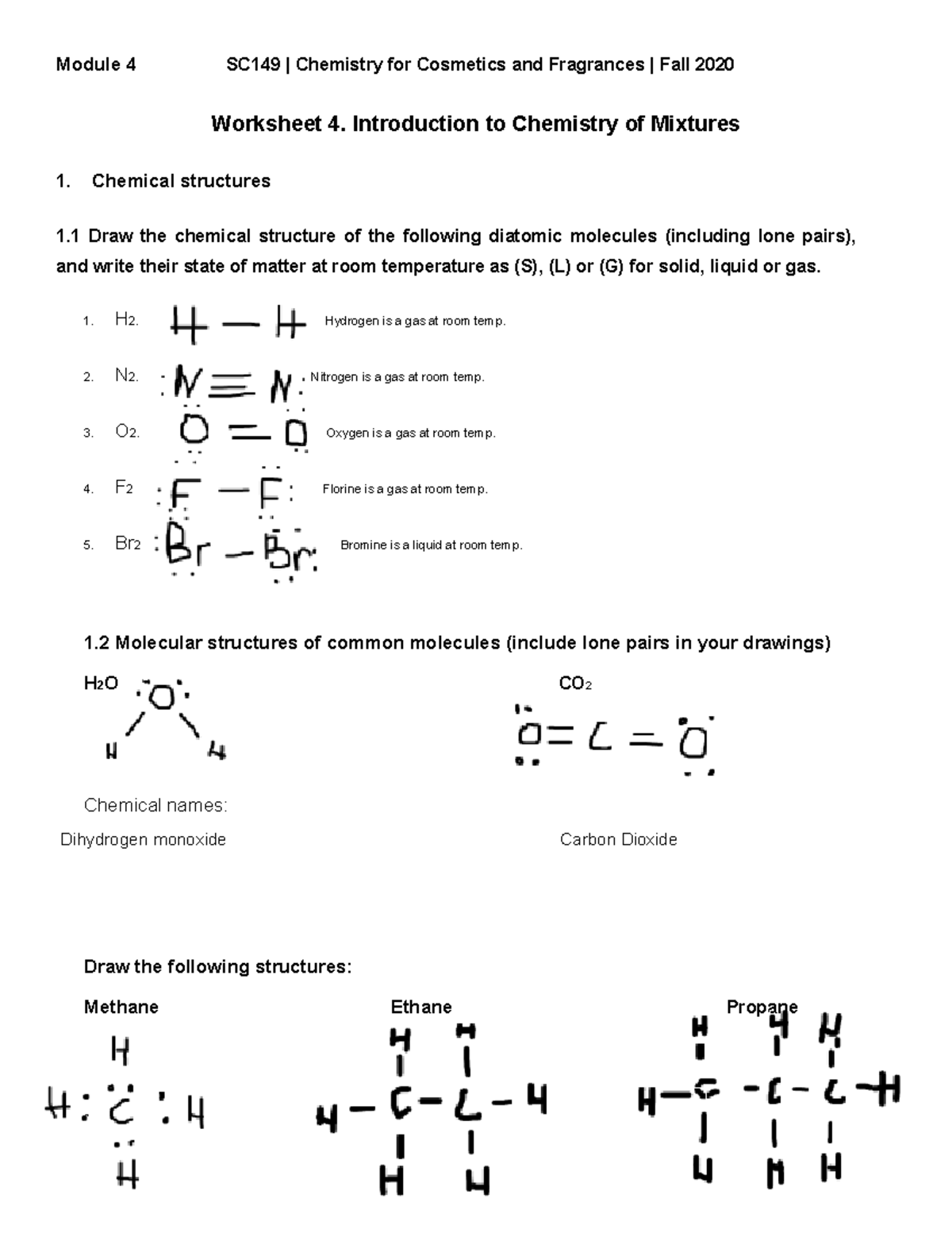 Worksheet 4 - Worksheet 4. Introduction to Chemistry of Mixtures 1 ...