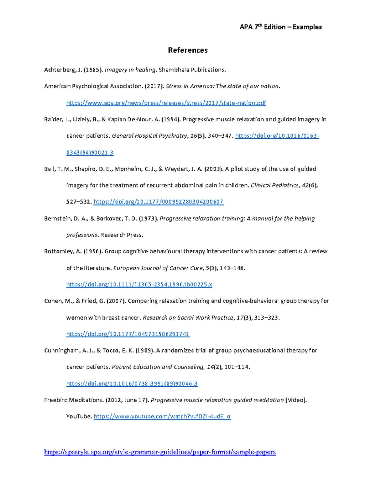 APA 7th Sample Reference List - APA 7th Edition – Examples - Studocu