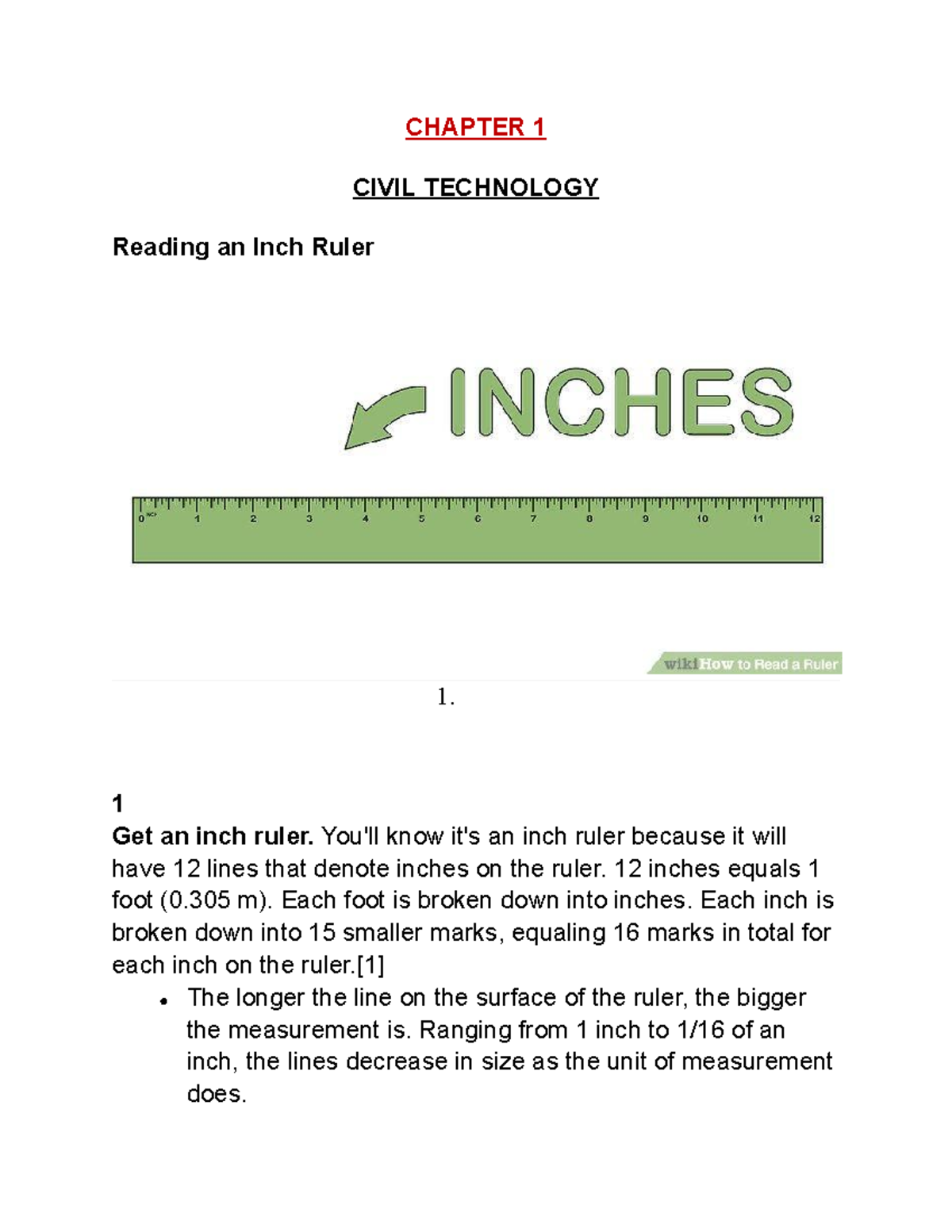 Civil Technology - CHAPTER 1 CIVIL TECHNOLOGY Reading an Inch Ruler 1 ...