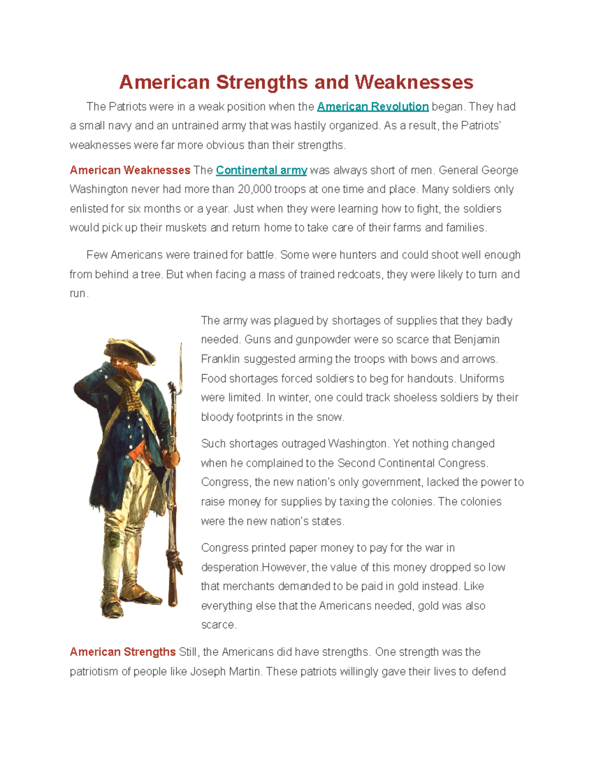 Copy of American Revolution - American Strengths and Weaknesses The ...