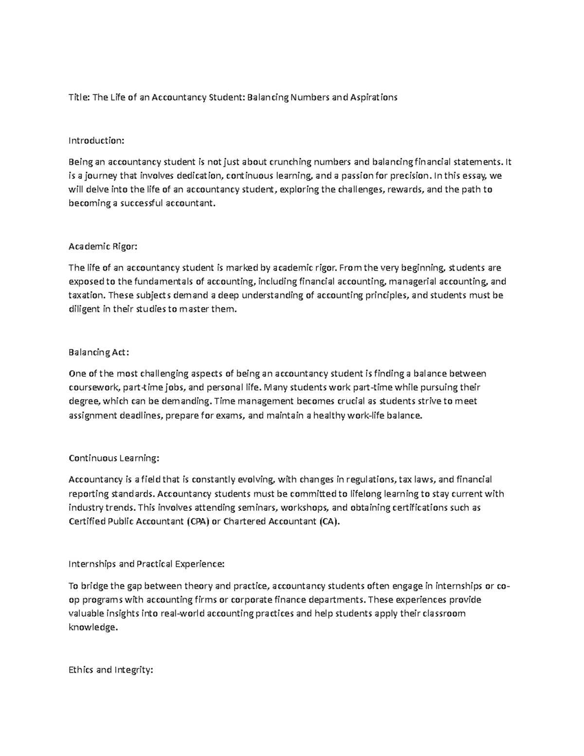 L IFE OF AN Accountancy Student docx - Title: The Life of an ...