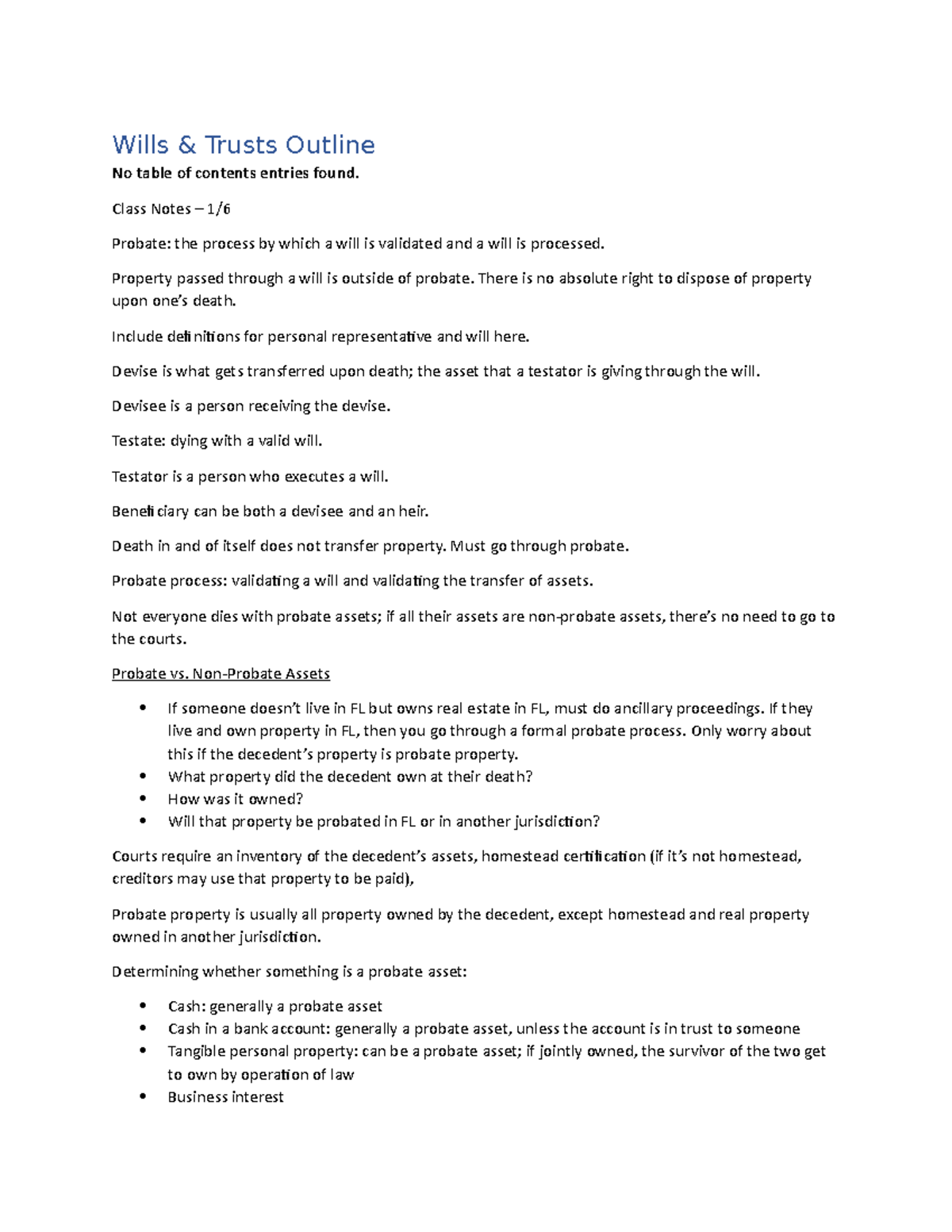 Wills & Trusts Outline - Wills & Trusts Outline No table of contents ...
