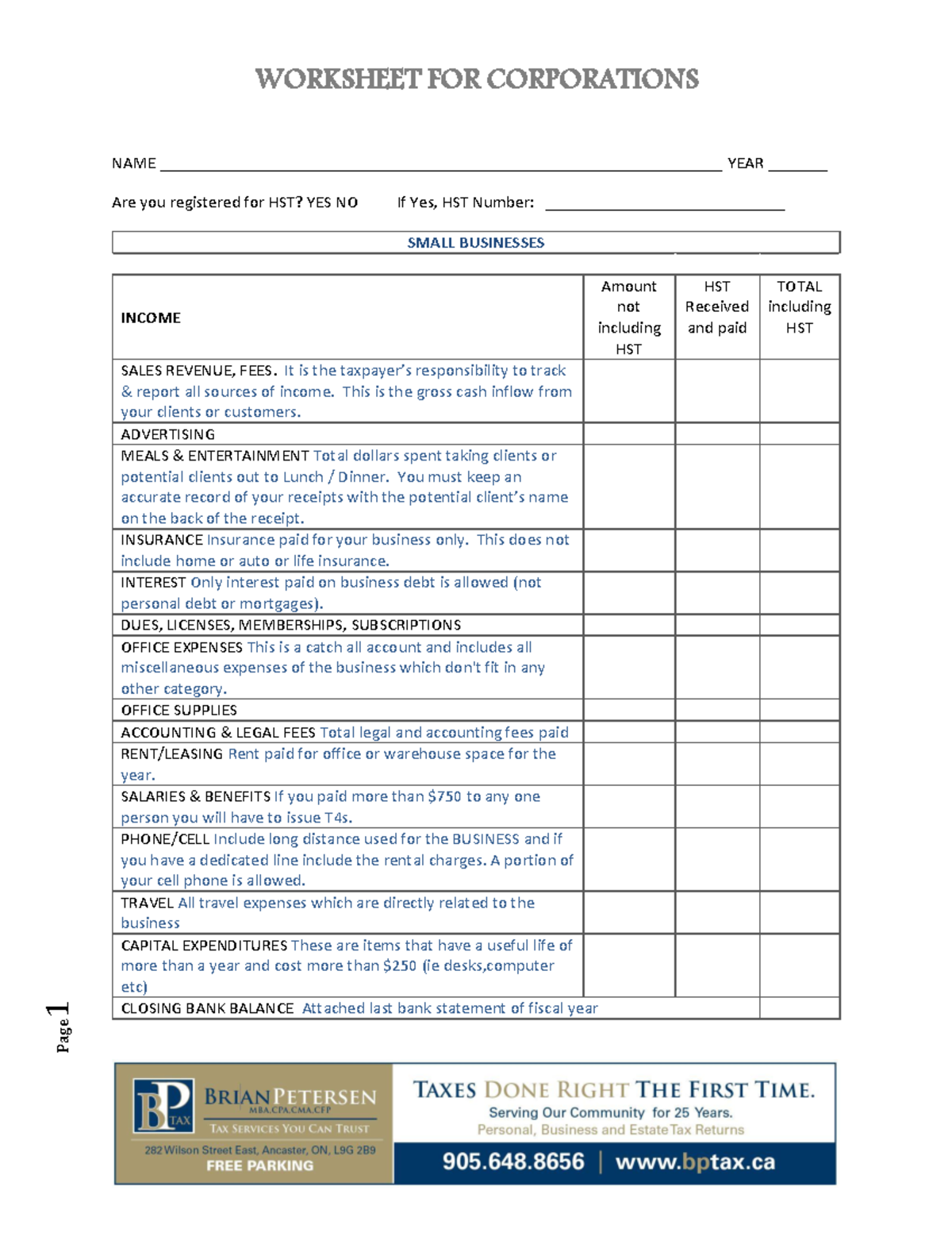 3 - About corporatel business - WORKSHEET FOR CORPORATIONS Page 1 NAME ...