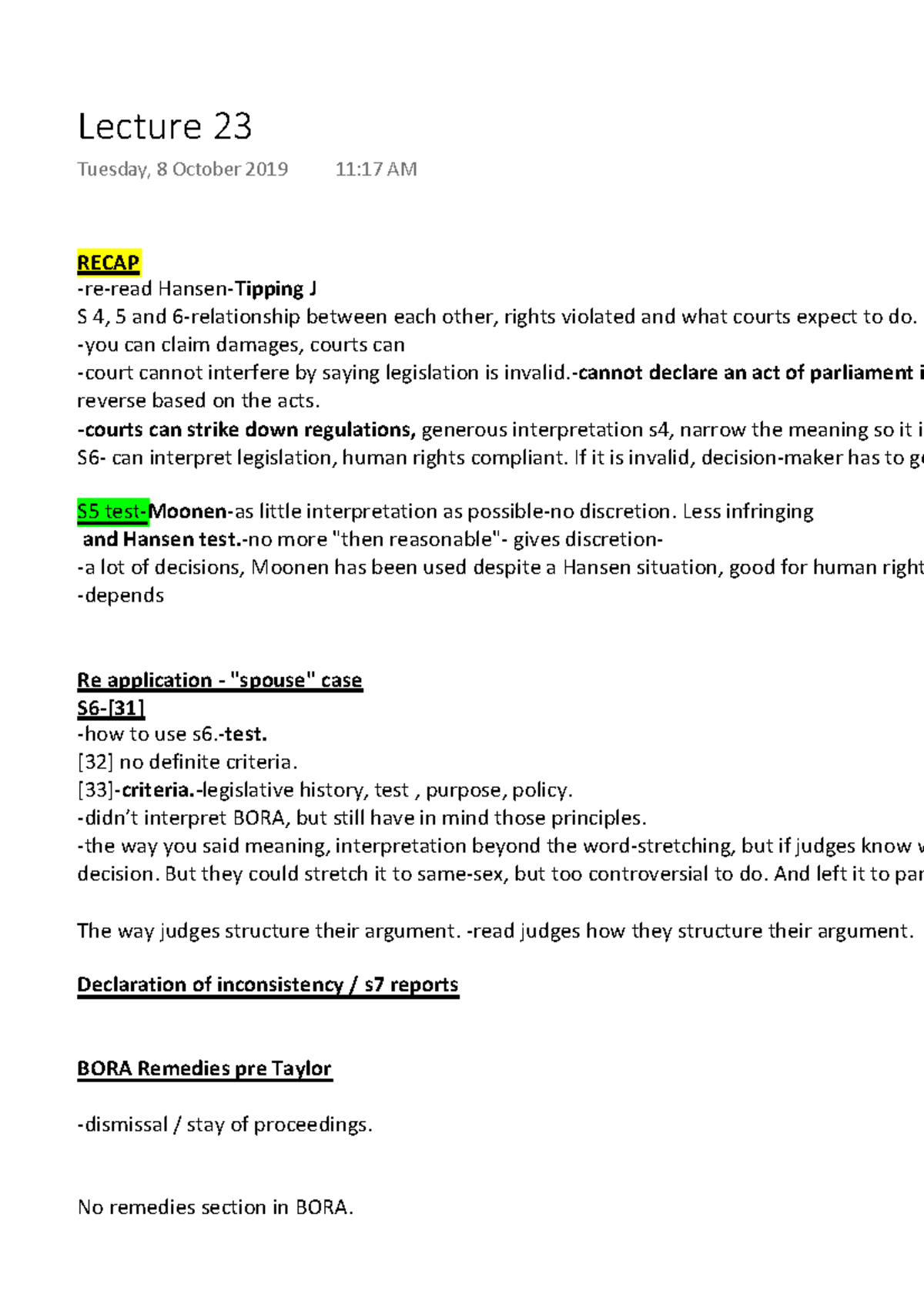 Lecture 23 - BORA - Warning: TT: undefined function: 32 RECAP -re-read Hansen-Tipping J S 4, 5 ...