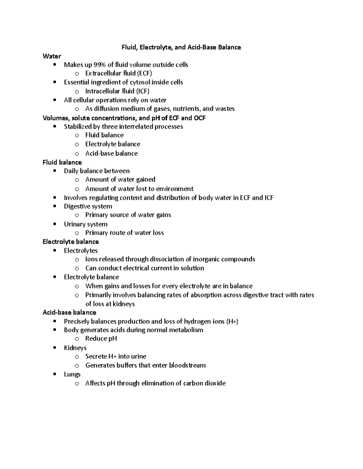 Fluid, Electrolyte, and Acid-Base Balance Notes - Fluid, Electrolyte ...