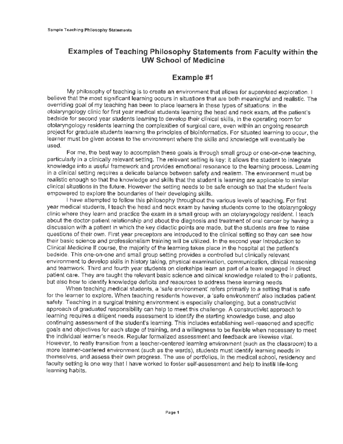 Teaching Philosophy Statements Examples ED 560 Studocu