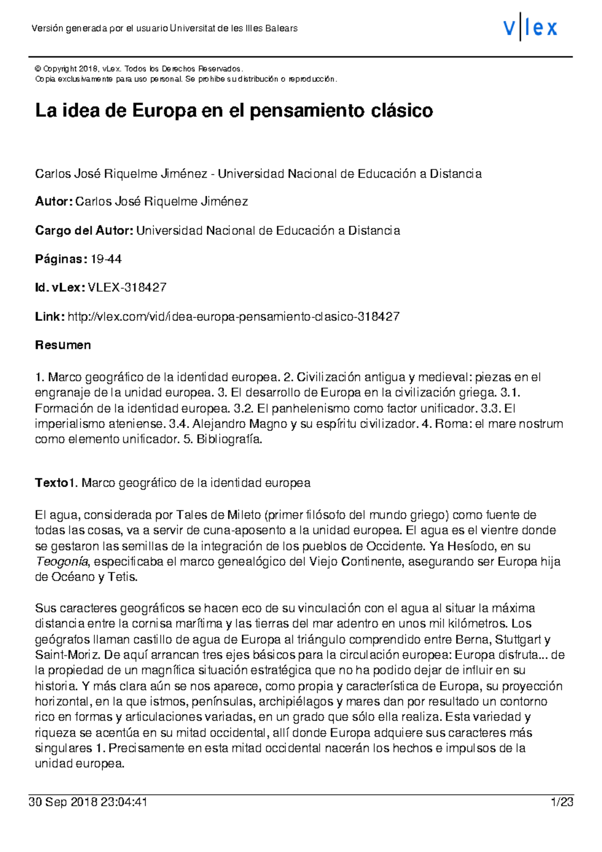 1. La idea de Europa en el pensamiento clásico - © Copyright 2018, vLex. Todos los Derechos ...