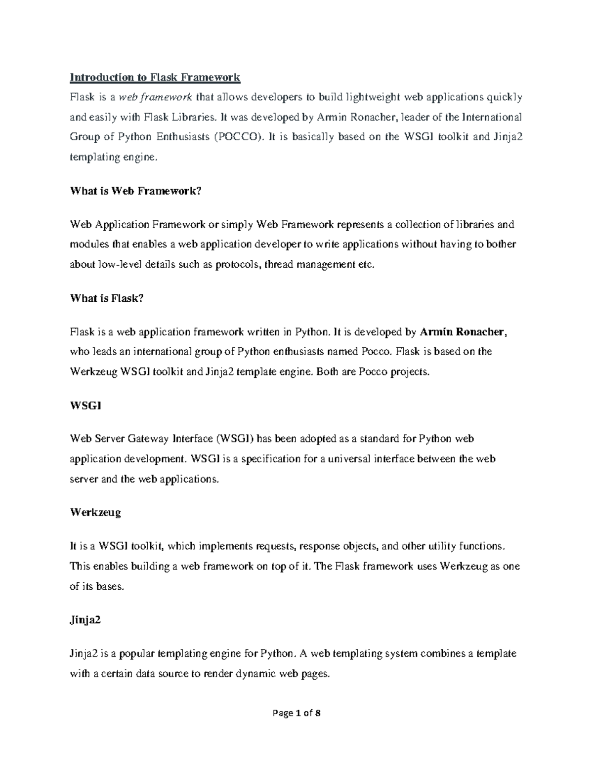 Introduction to Flask - cloud development - Introduction to Flask Framework Flask is a web ...