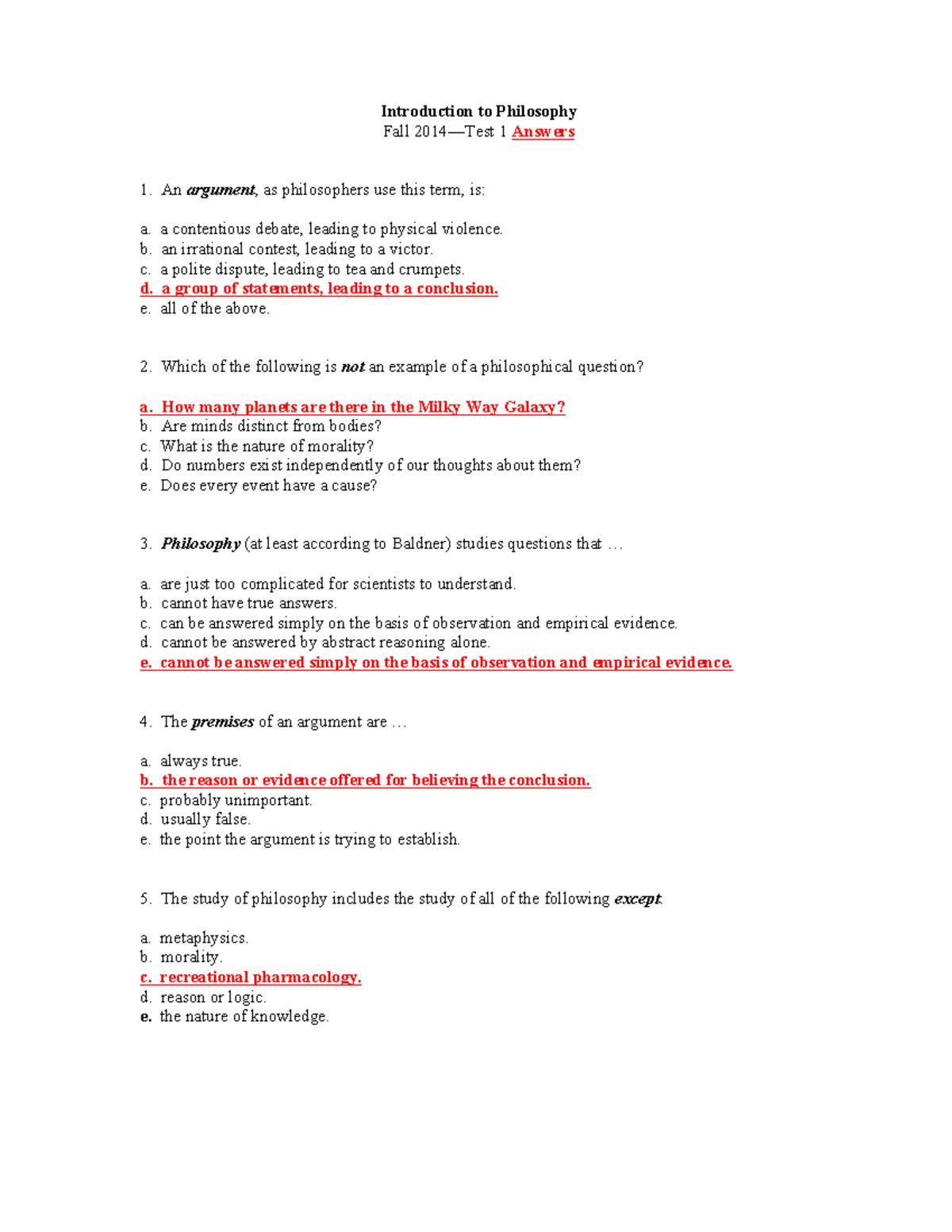 Introt 1a - pls read this - Introduction to Philosophy Fall 2014—Test 1 ...