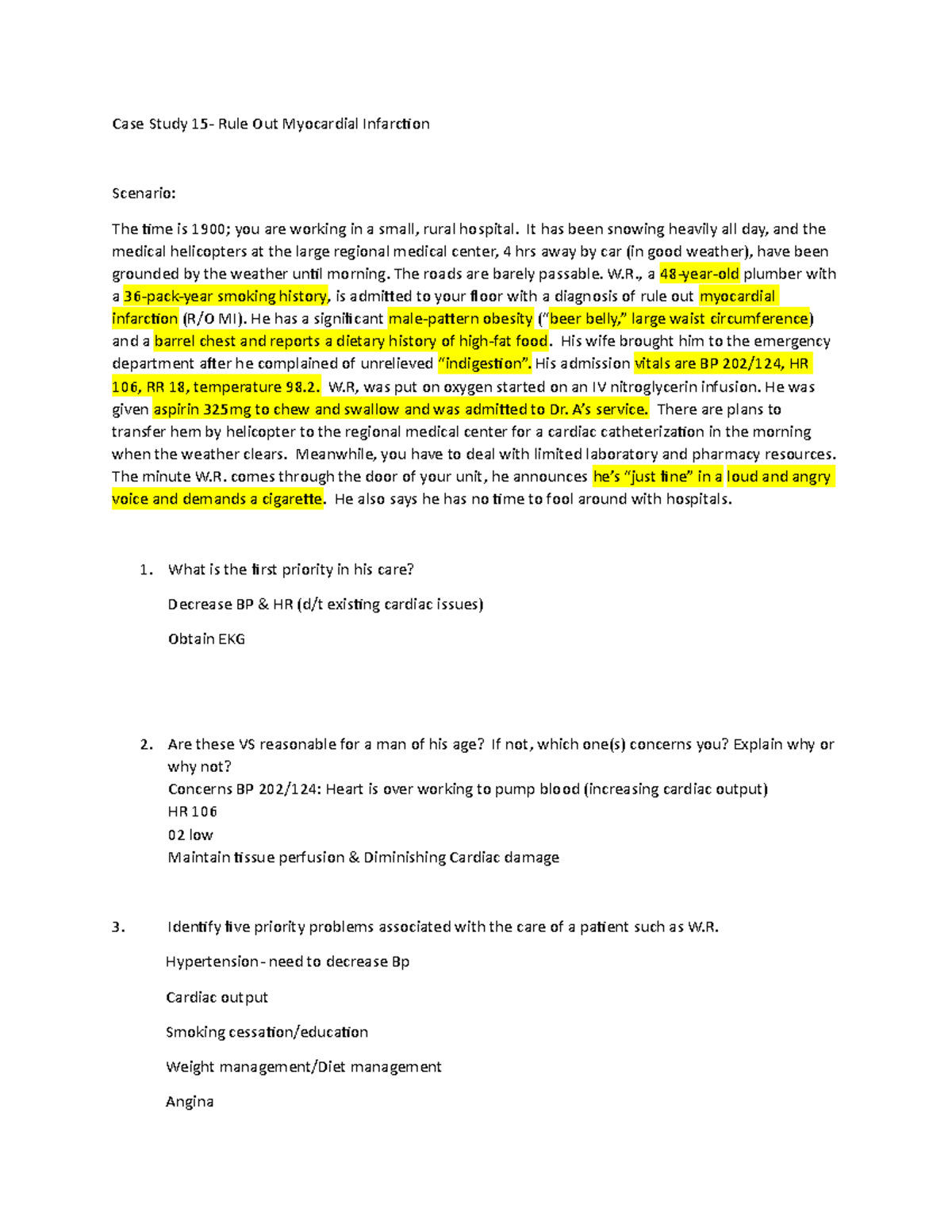 MI Case Study - N/A - Case Study 15- Rule Out Myocardial Infarction Scenario: The time is 1900 ...