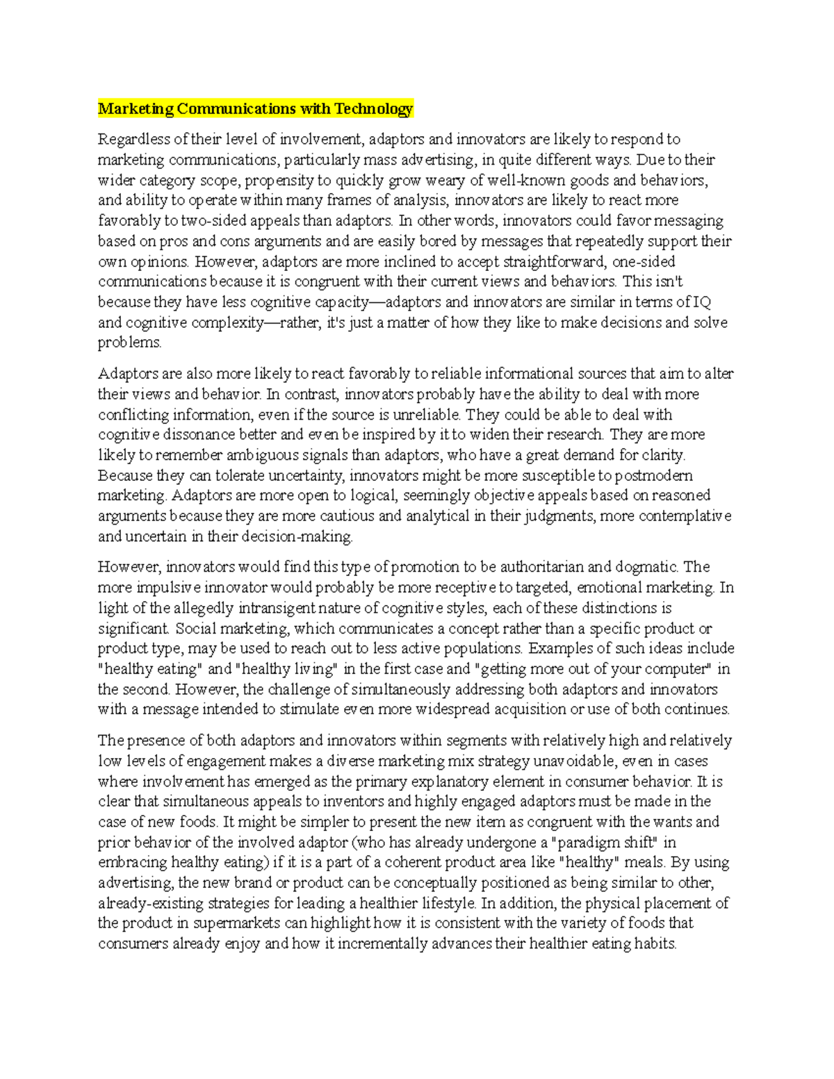 Marketing Communications with Technology - Marketing Communications with Technology Regardless ...