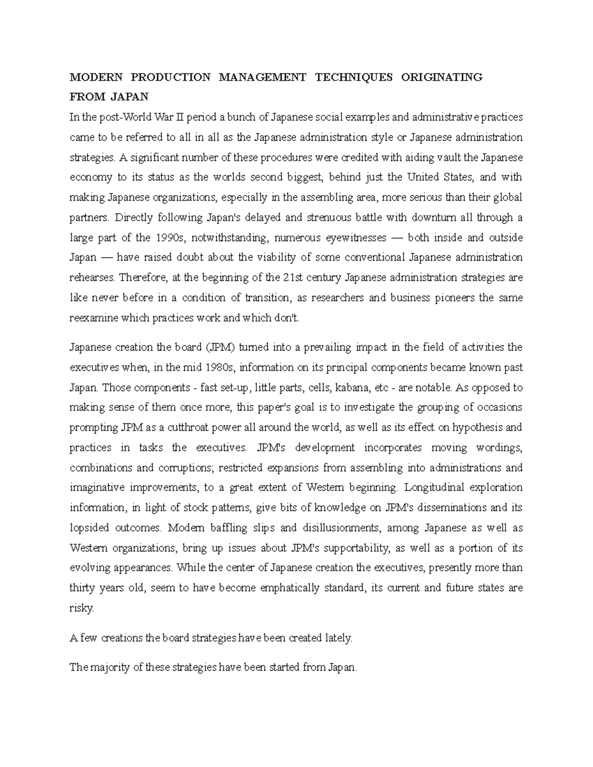 Modern Production Management Techniques Originating from Japan - MODERN ...