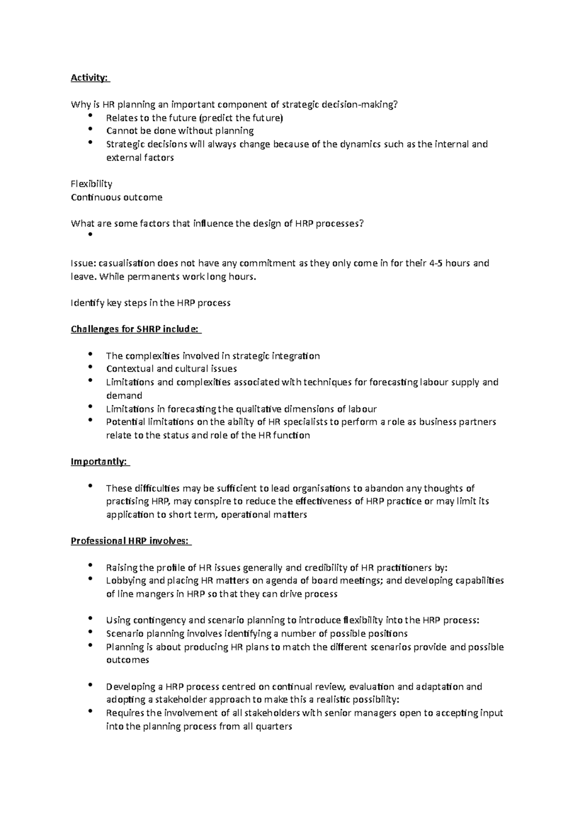 Ob1 - lecture note 101 - Activity: Why is HR planning an important ...