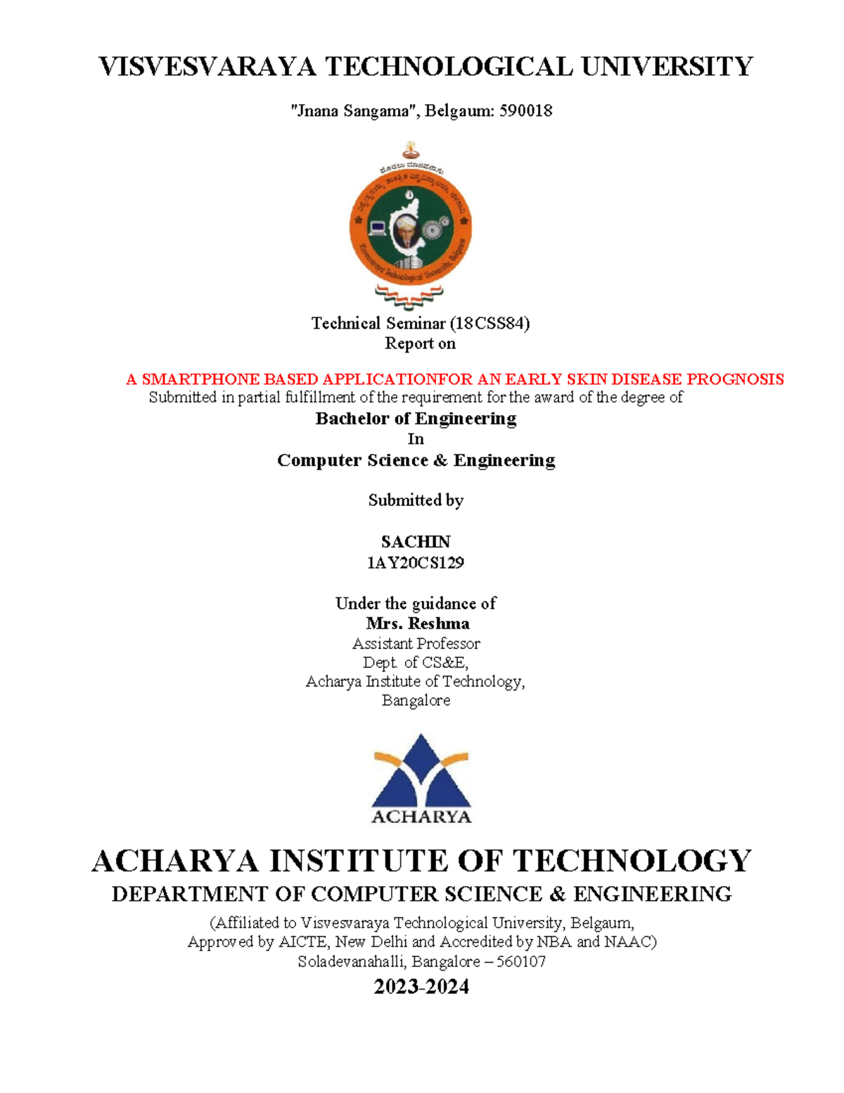 Technical seminar Front Sheet - VISVESVARAYA TECHNOLOGICAL UNIVERSITY ...