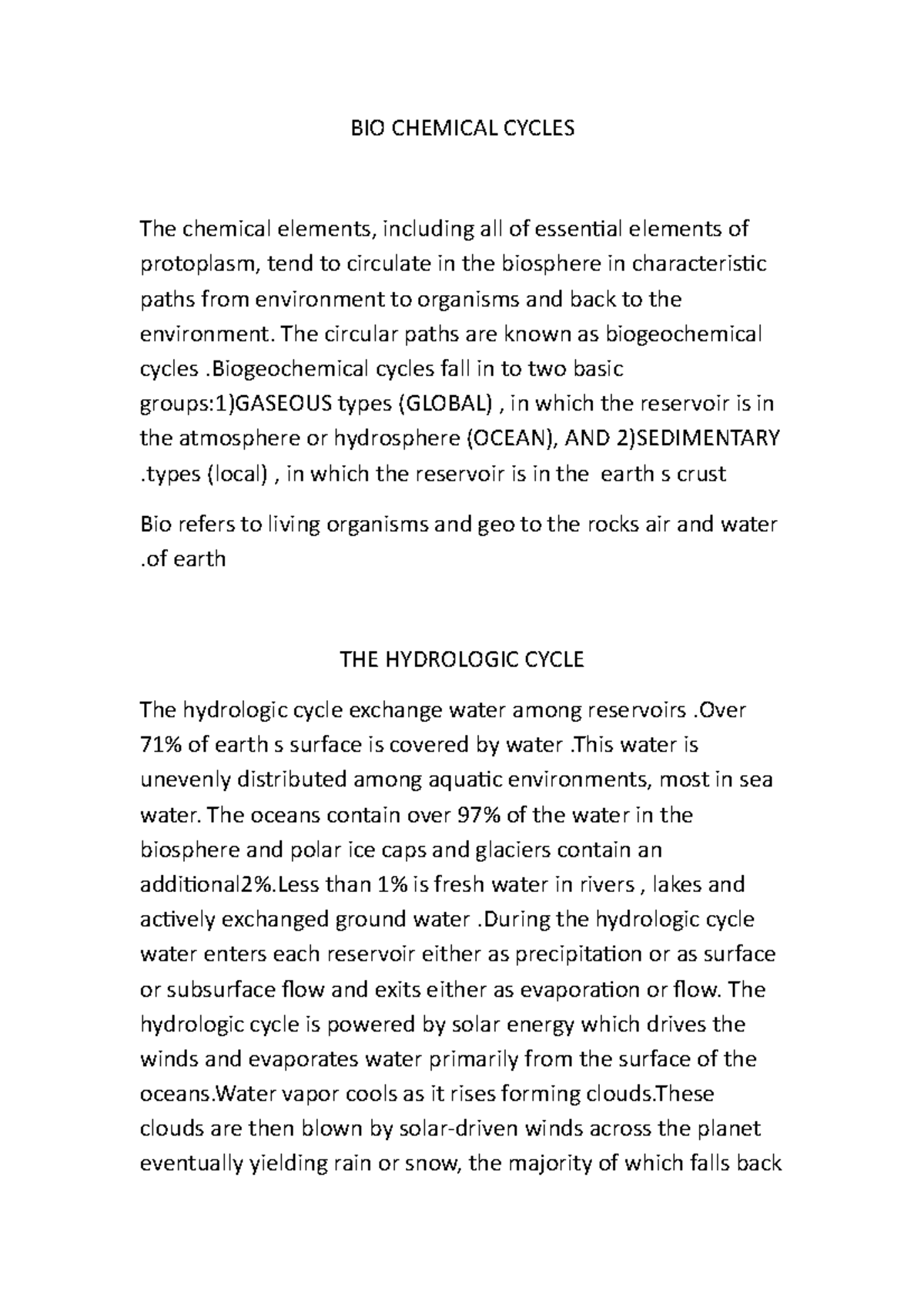 Biochemical Cycles - BIO CHEMICAL CYCLES The chemical elements ...
