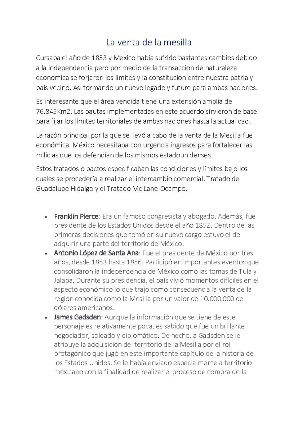 La venta de la mesilla - evidencia - La venta de la mesilla Cursaba el ...