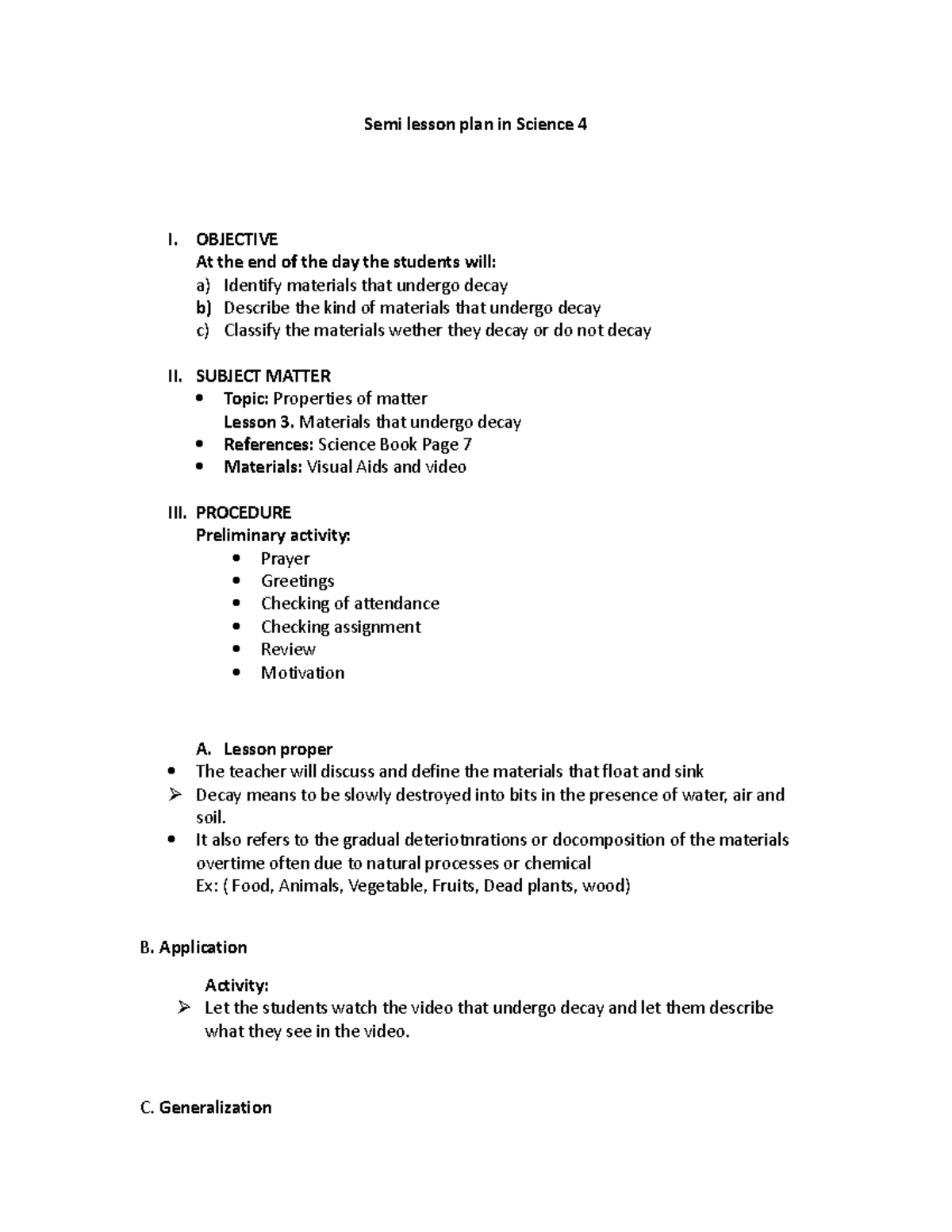 Semi lesson plan - School work - Semi lesson plan in Science 4 I ...