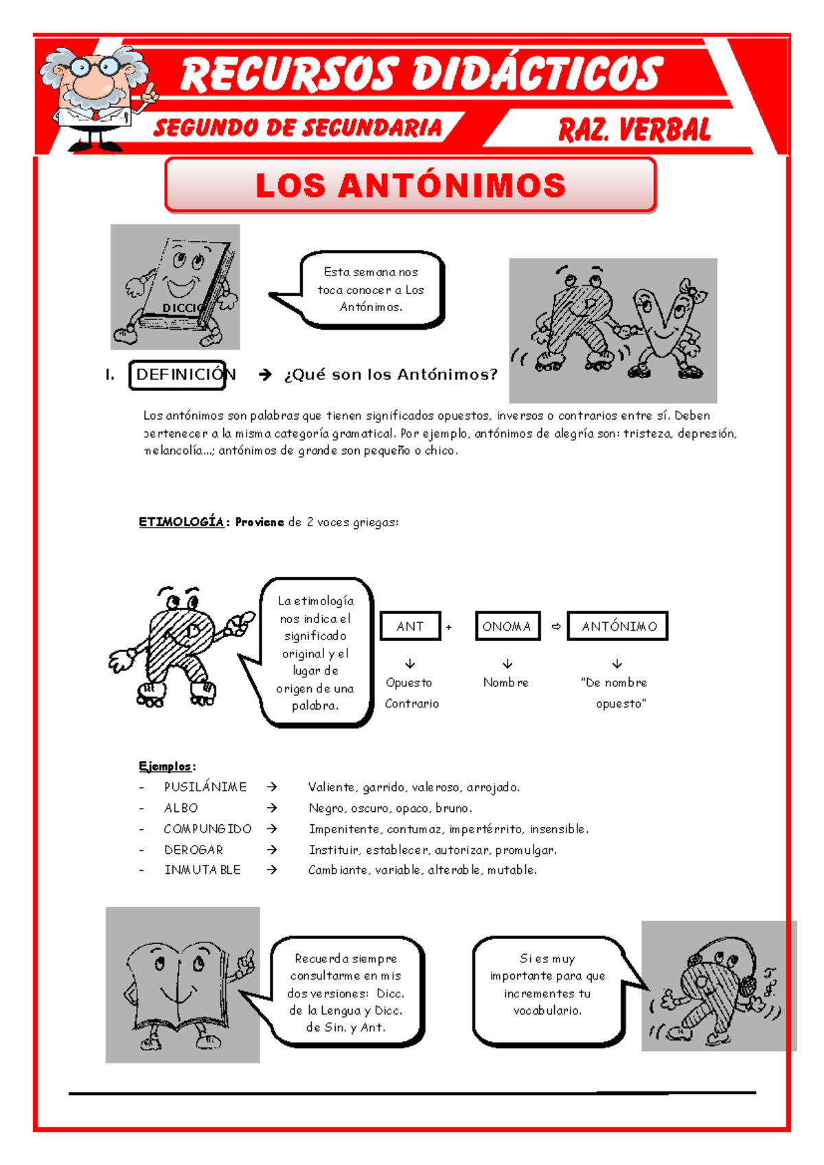 Los Antónimos para Segundo de Secundaria - LOS ANTÓNIMOS I. DEFINICIÓN ...