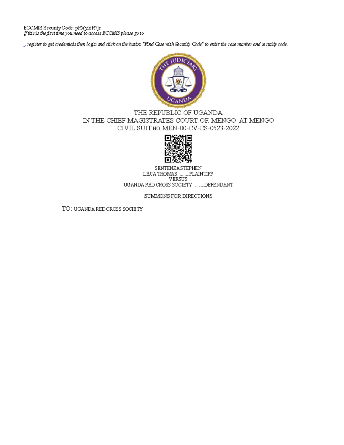 20232271225 MEN-00-CV-CS-0523-2022 Summons FOR Directions SUM0003 ...