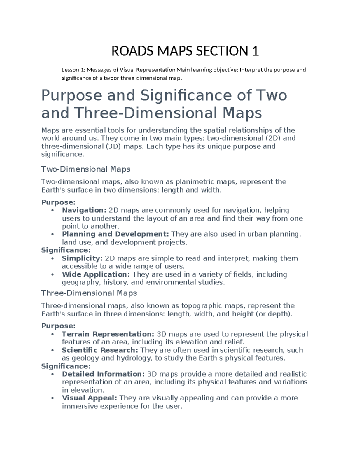 Road Maps Section 1 - Answers to the Road Maps questions. This is the ...