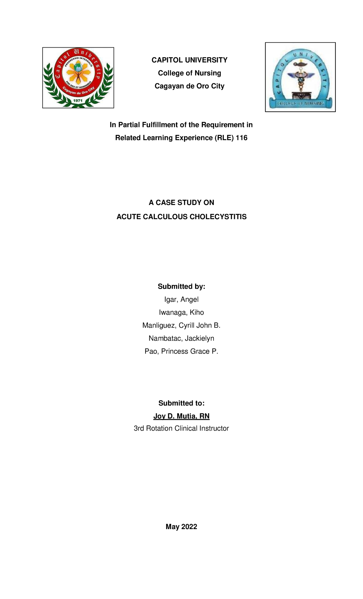4 Final CASE Study - Family nursing care plan - CAPITOL UNIVERSITY College of Nursing Cagayan de ...