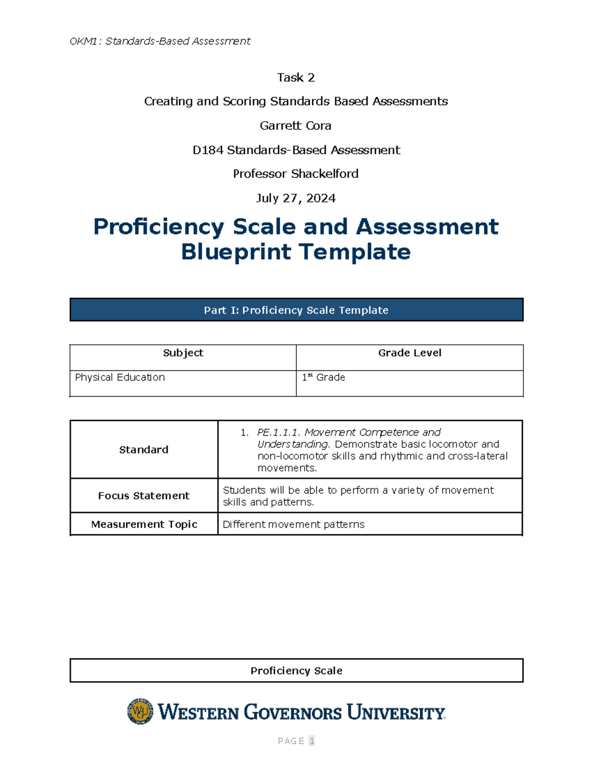 D184 Task 2 Standards based assessments - OKM1: Standards-Based ...