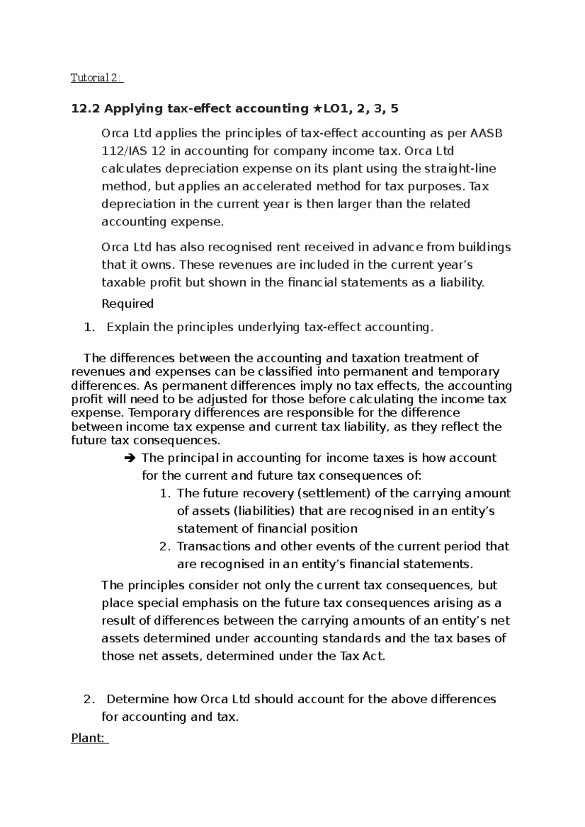 Tutorial 2 - Tutorial 2: 12 Applying tax-effect accounting ★ LO1, 2, 3 ...