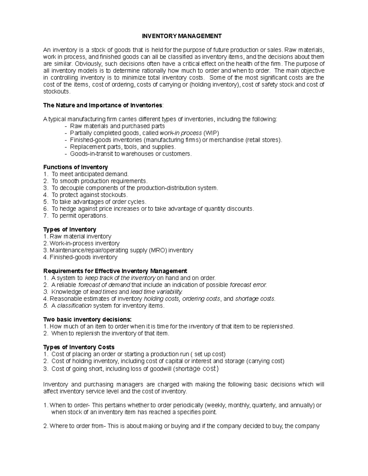 Basic Concepts of Inventory Management - INVENTORY MANAGEMENT An ...