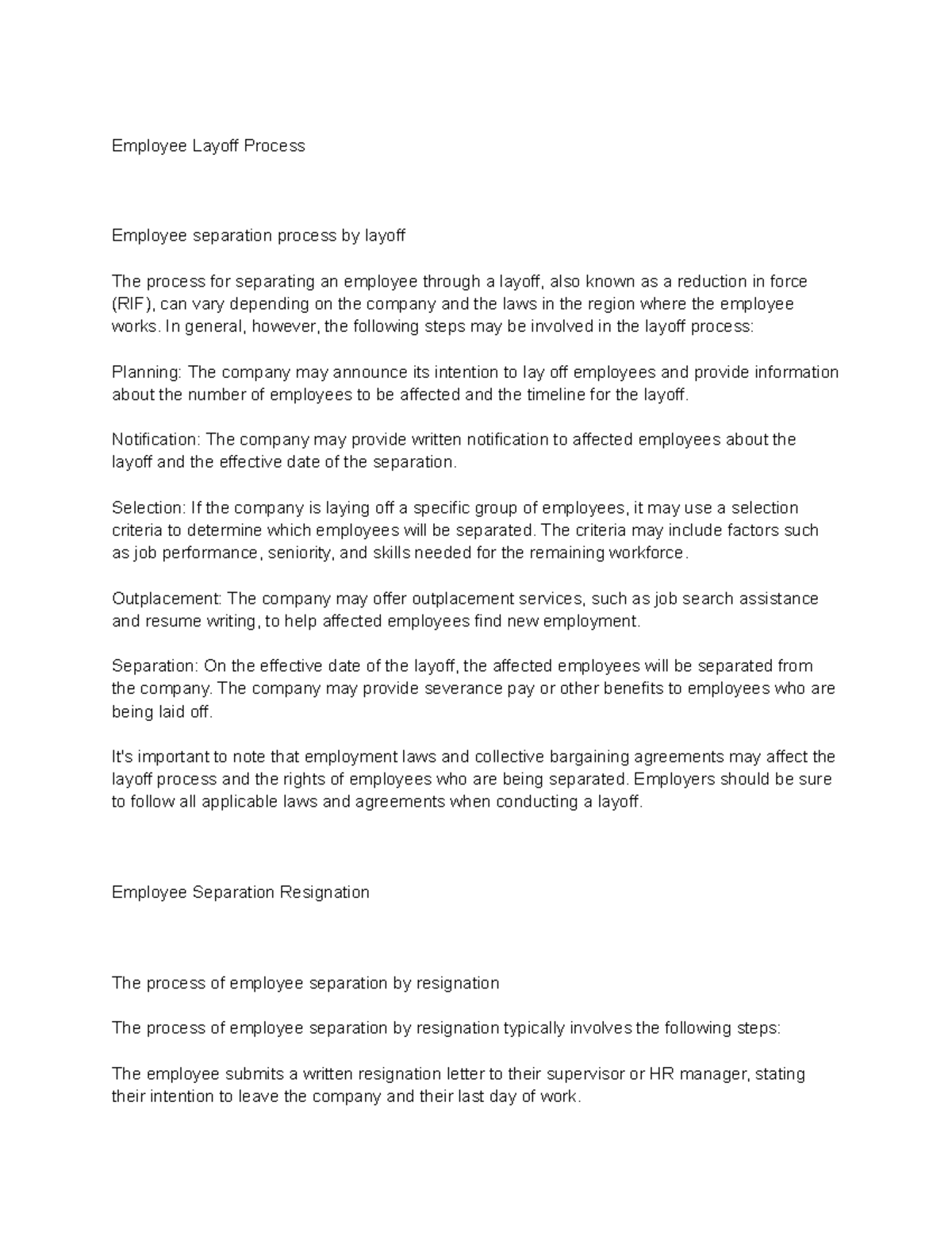 Employee separation process - Employee Layoff Process Employee ...