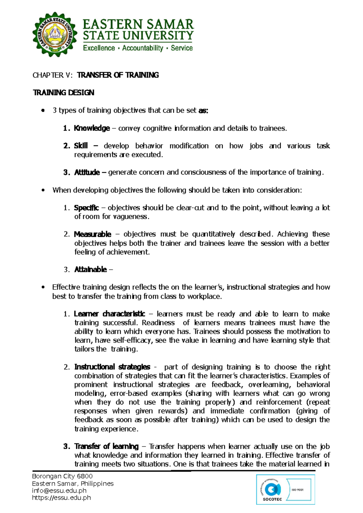Chapter 5 - Transfer of Training - CHAPTER V: TRANSFER OF TRAINING ...