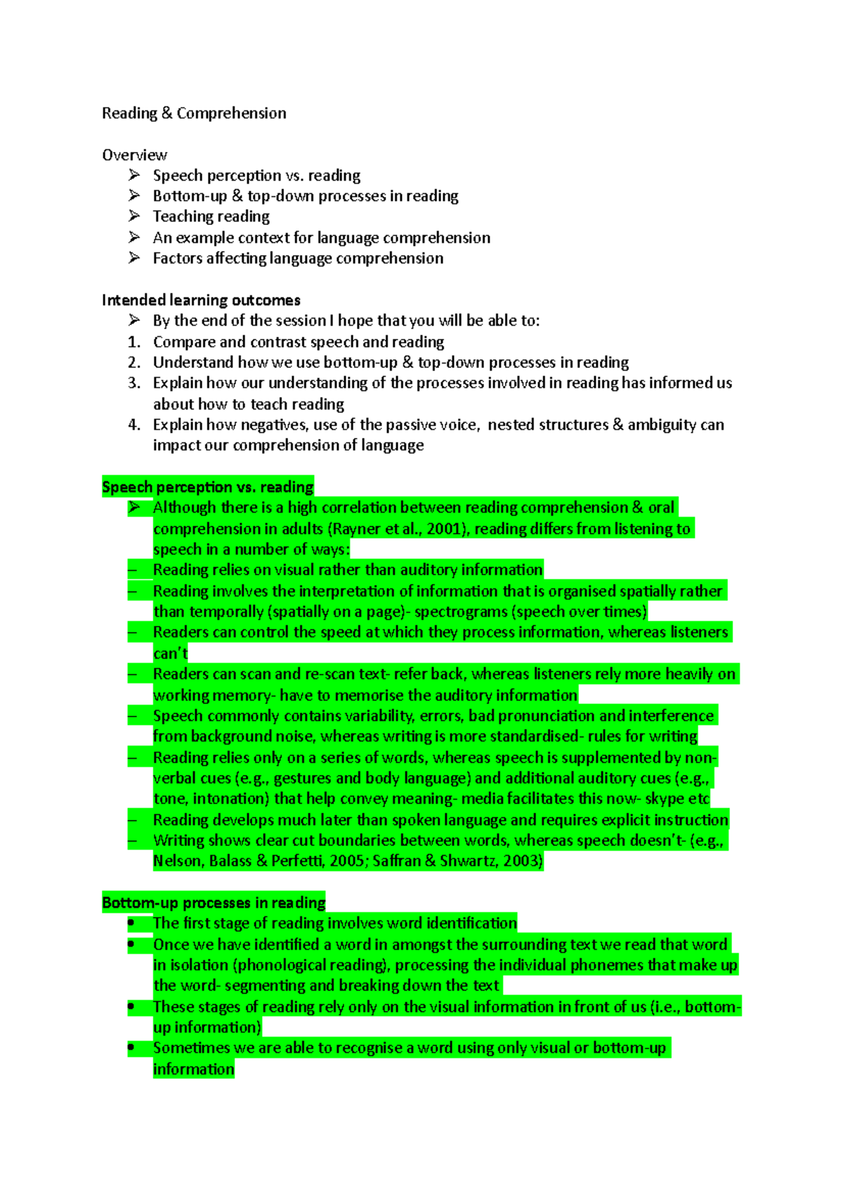 Reading & Comprehension - Reading & Comprehension Overview Speech ...