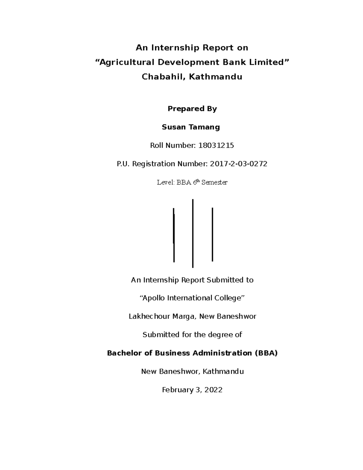 Susan intern report - An Internship Report on “Agricultural Development ...